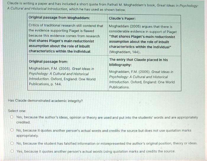 Solved Claude is writing a paper and has included a short | Chegg.com