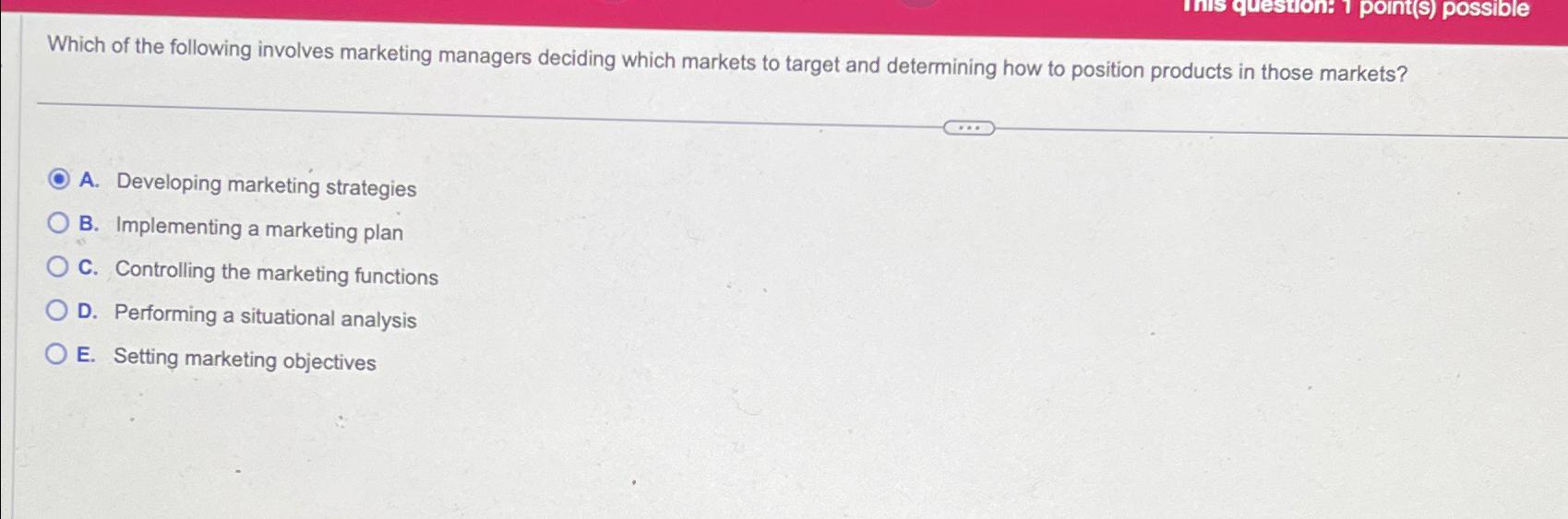 Solved Which of the following involves marketing managers | Chegg.com