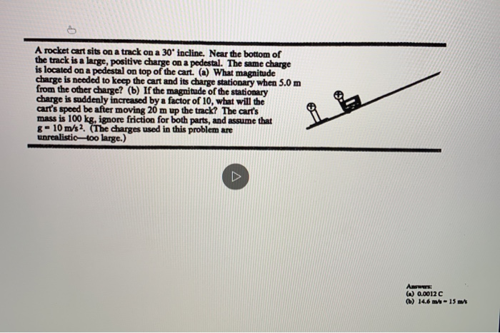 Solved A rocket cart sits on a track on a 30' incline. Near | Chegg.com