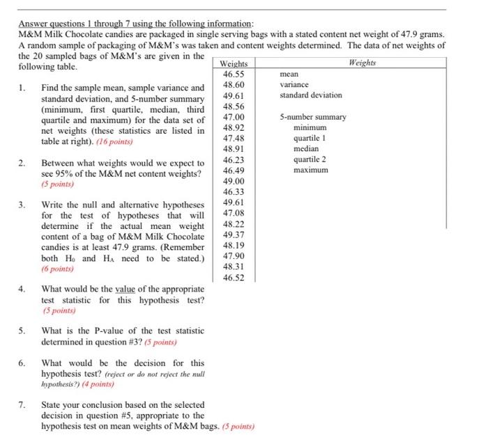 Solved mean Answer questions 1 through 7 using the following | Chegg.com