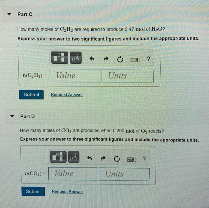 Solved Part A How many moles of O2 are needed to react with | Chegg.com