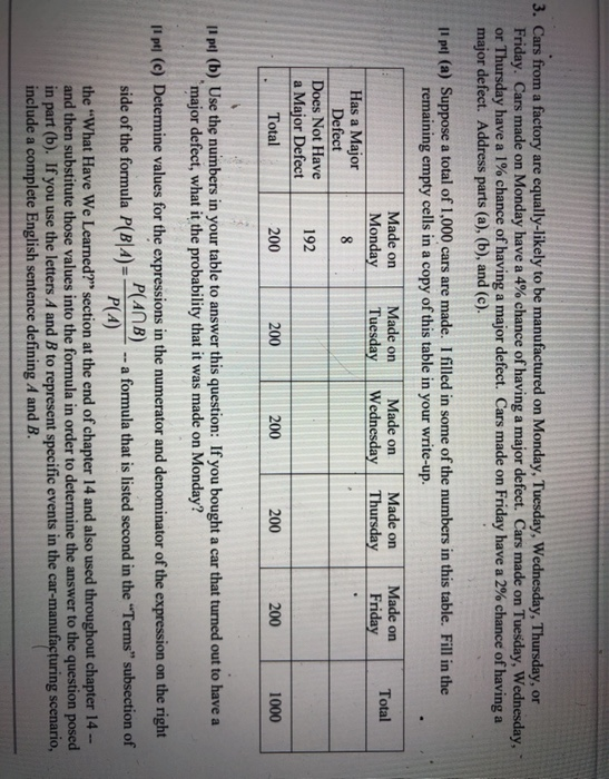 Solved 3. Cars from a factory are equally likely to be | Chegg.com