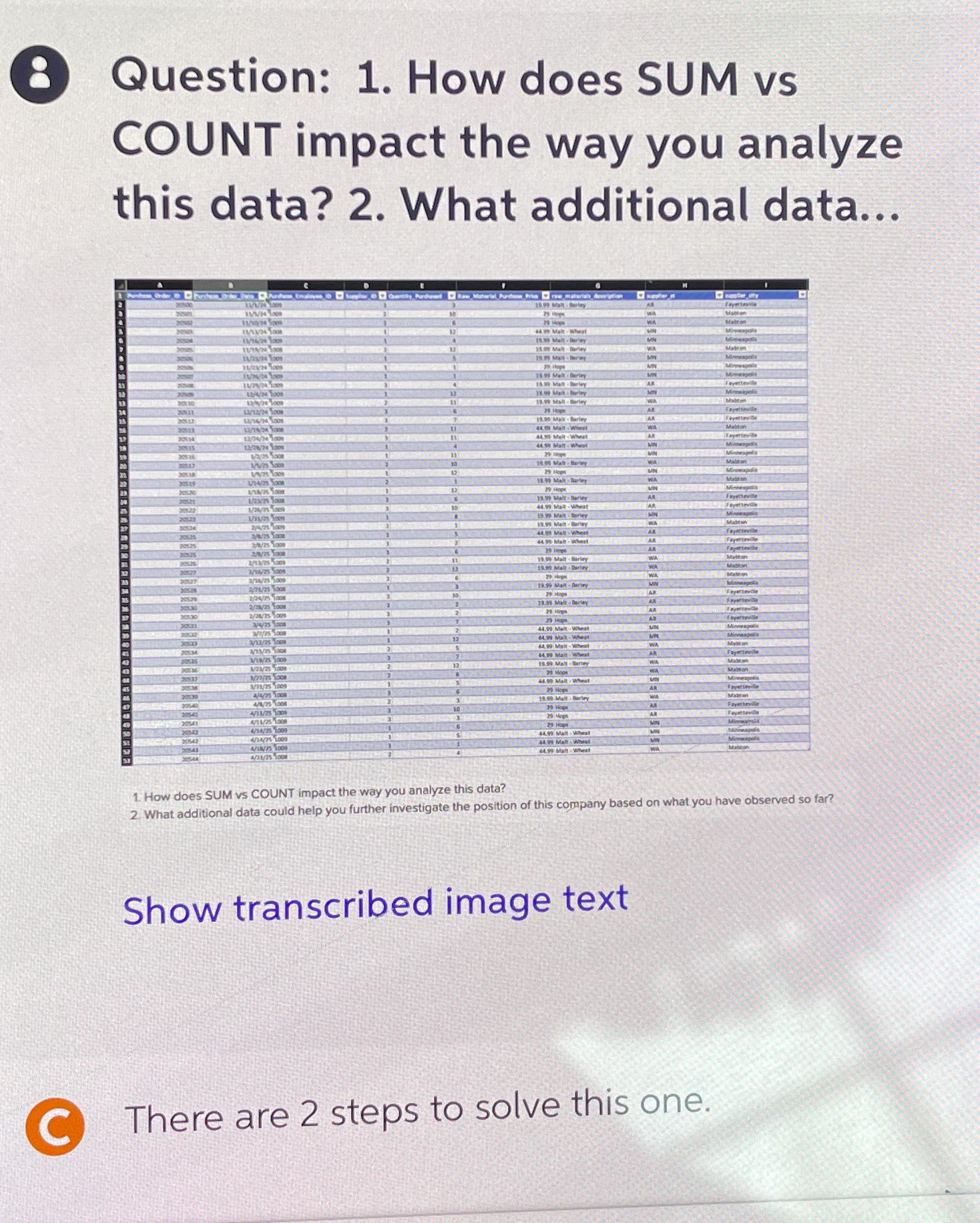Solved (8) ﻿Question: 1. ﻿How does SUM vs COUNT impact the | Chegg.com