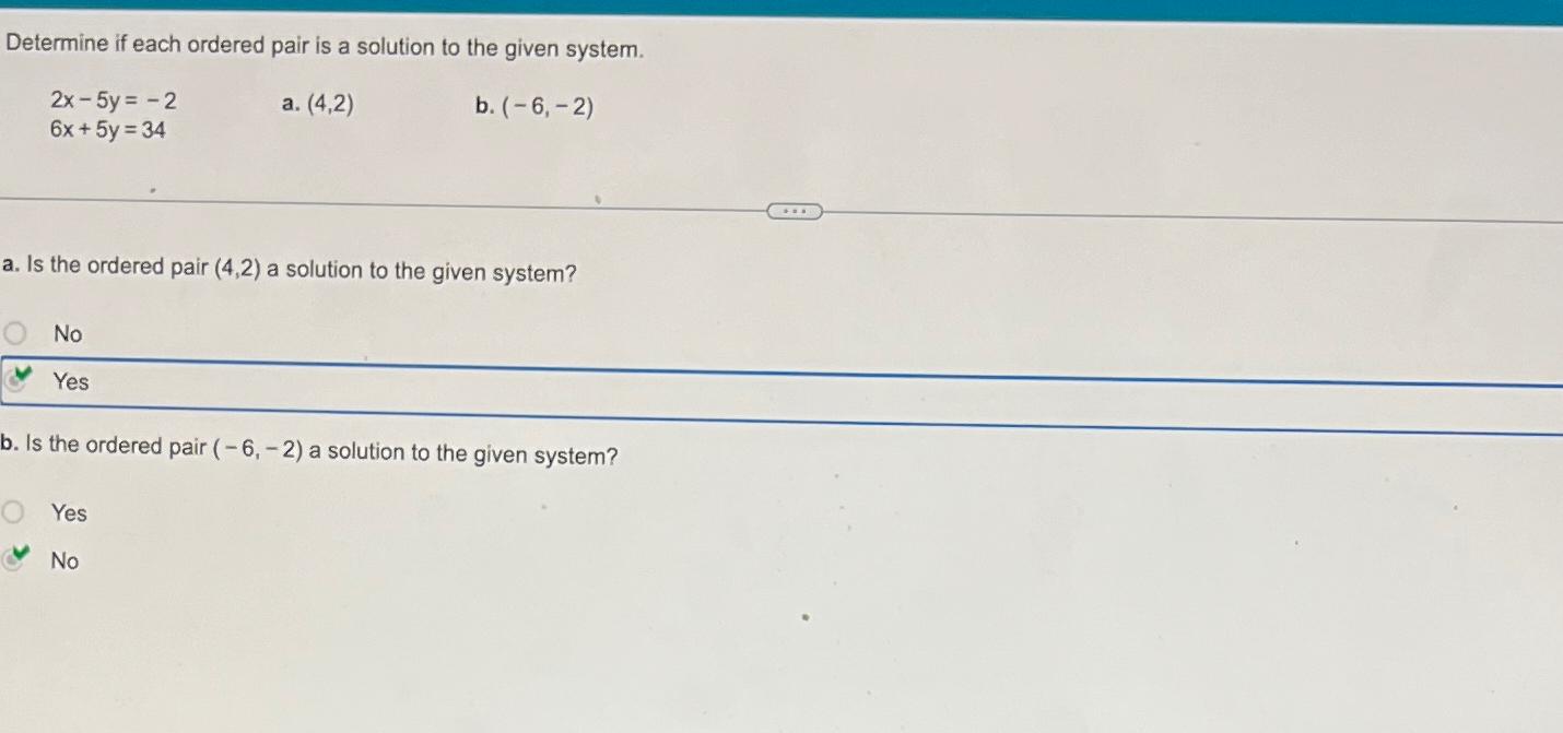 Solved Determine if each ordered pair is a solution to the | Chegg.com