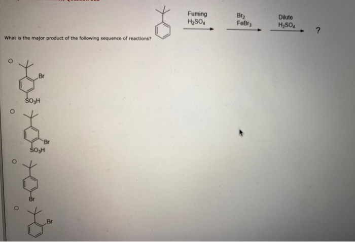 Solved Fuming H2SO4 Brz FeBry Dilute H2SO4 What is the major | Chegg.com