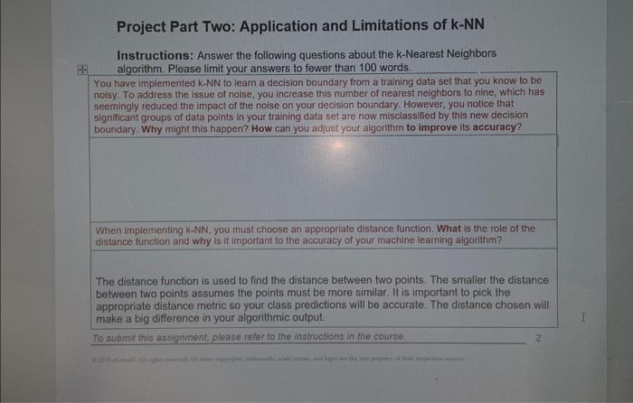 Solved Project Part Two: Application and Limitations of k-NN | Chegg.com