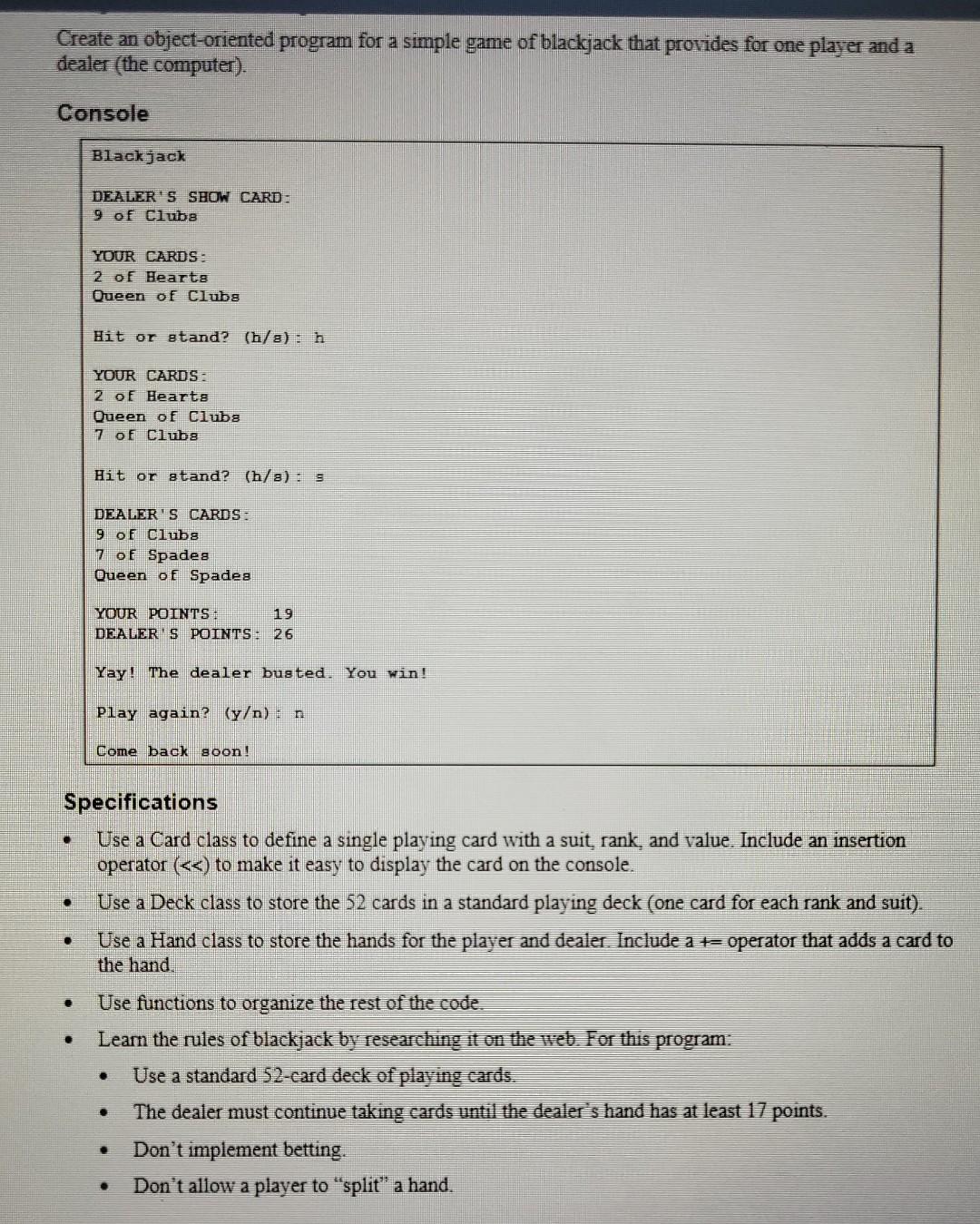 Solved Create An Object Oriented Program For A Simple Game 0428