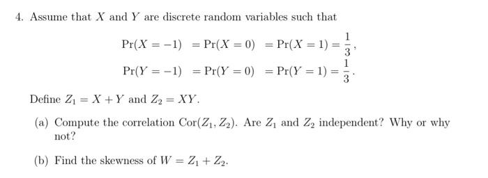 Solved 4. Assume that X and Y are discrete random variables | Chegg.com