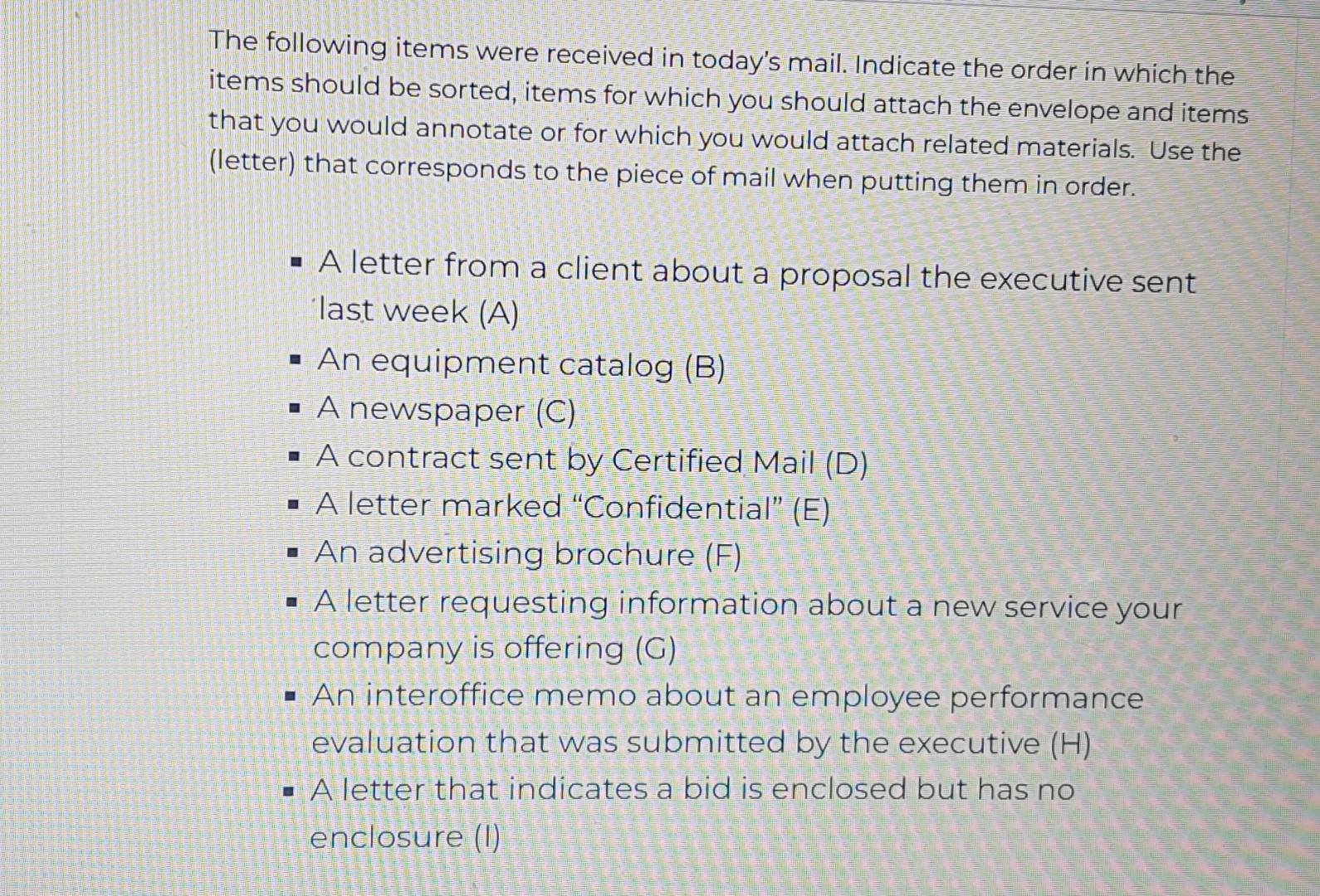 Solved The following items were received in today's mail. | Chegg.com
