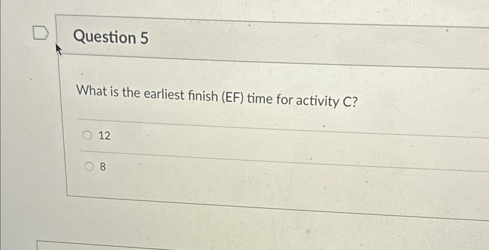 Solved Question 5What is the earliest finish (EF) ﻿time for | Chegg.com