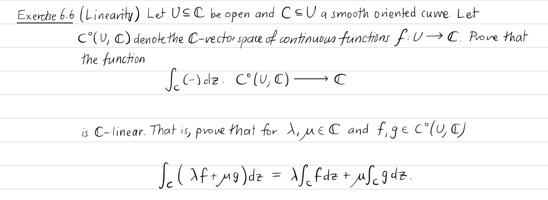 Solved Exercise 6.6 (Linearity) ﻿Let UsubeC be open and | Chegg.com