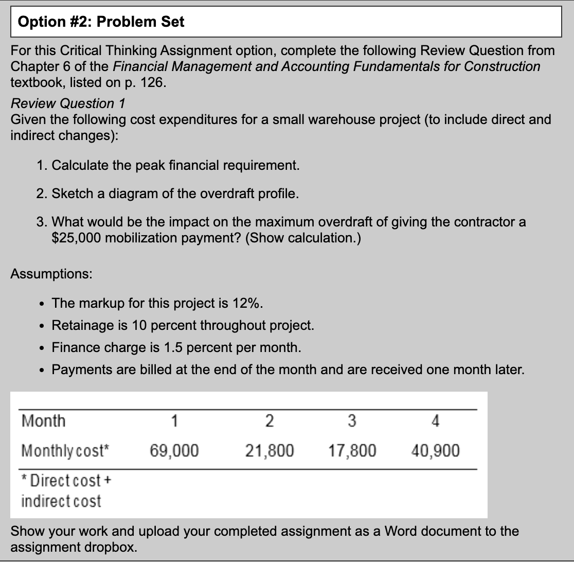 Solved Option #2: Problem SetFor this Critical Thinking | Chegg.com