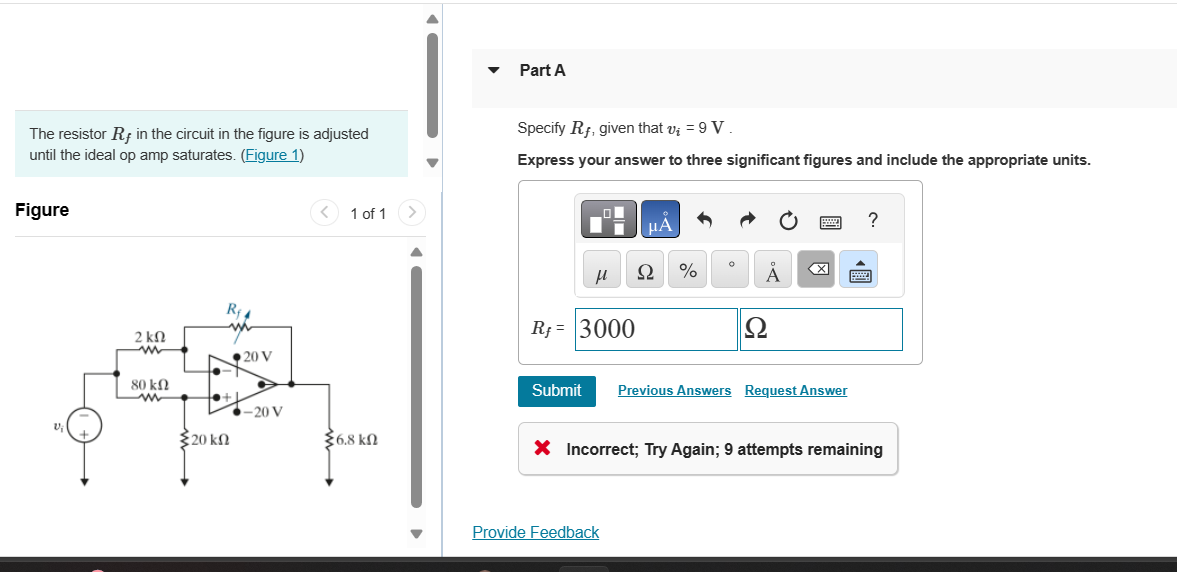 Solved Part AThe resistor Rf ﻿in the circuit in the figure | Chegg.com