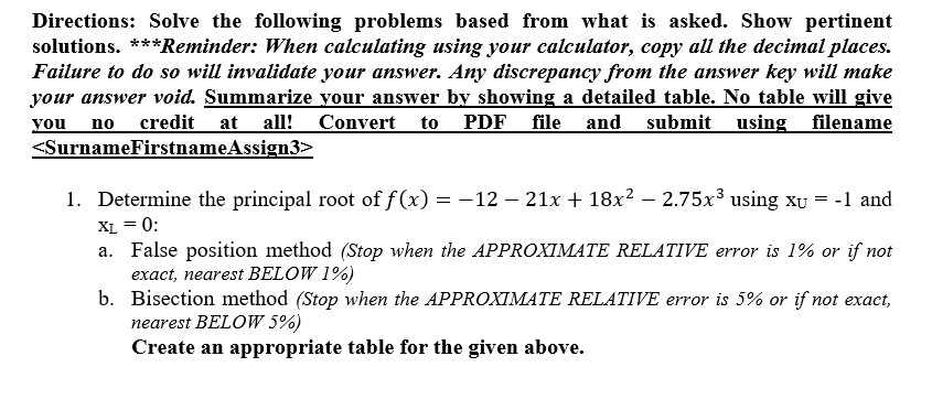 Solved Directions: Solve the following problems based from | Chegg.com