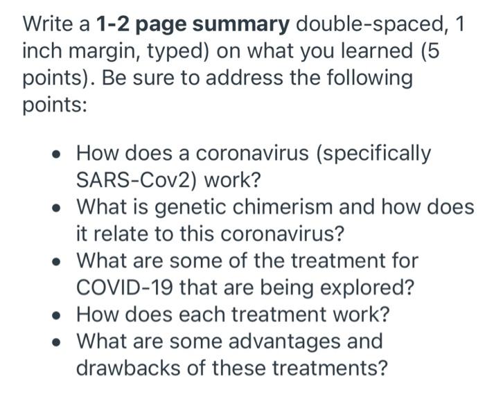 Solved Write a 1-2 page summary double-spaced, 1 inch | Chegg.com