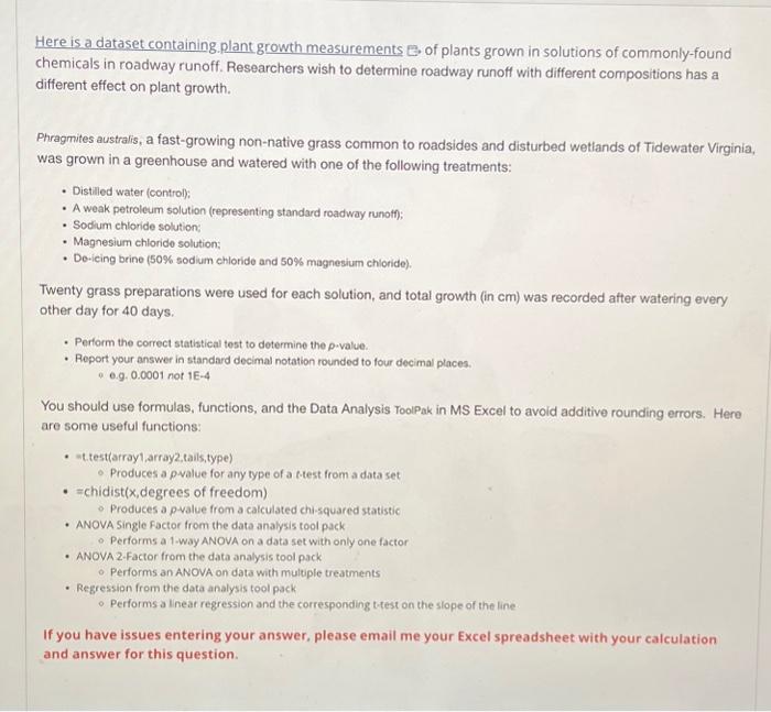 Solved chemicals in roadway runoff. Researchers wish to | Chegg.com