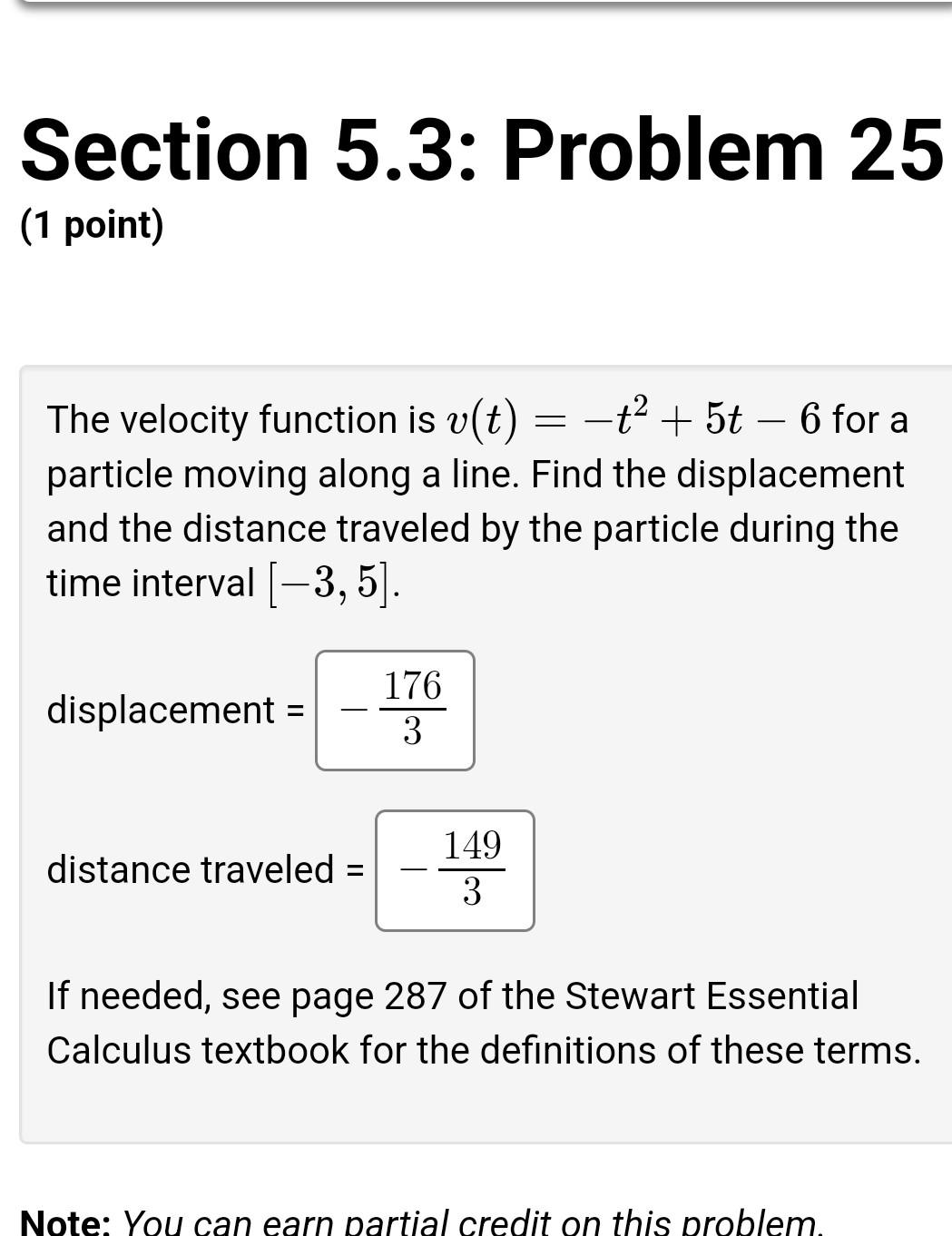 Solved Section 5.3: Problem 25 (1 point) The velocity | Chegg.com