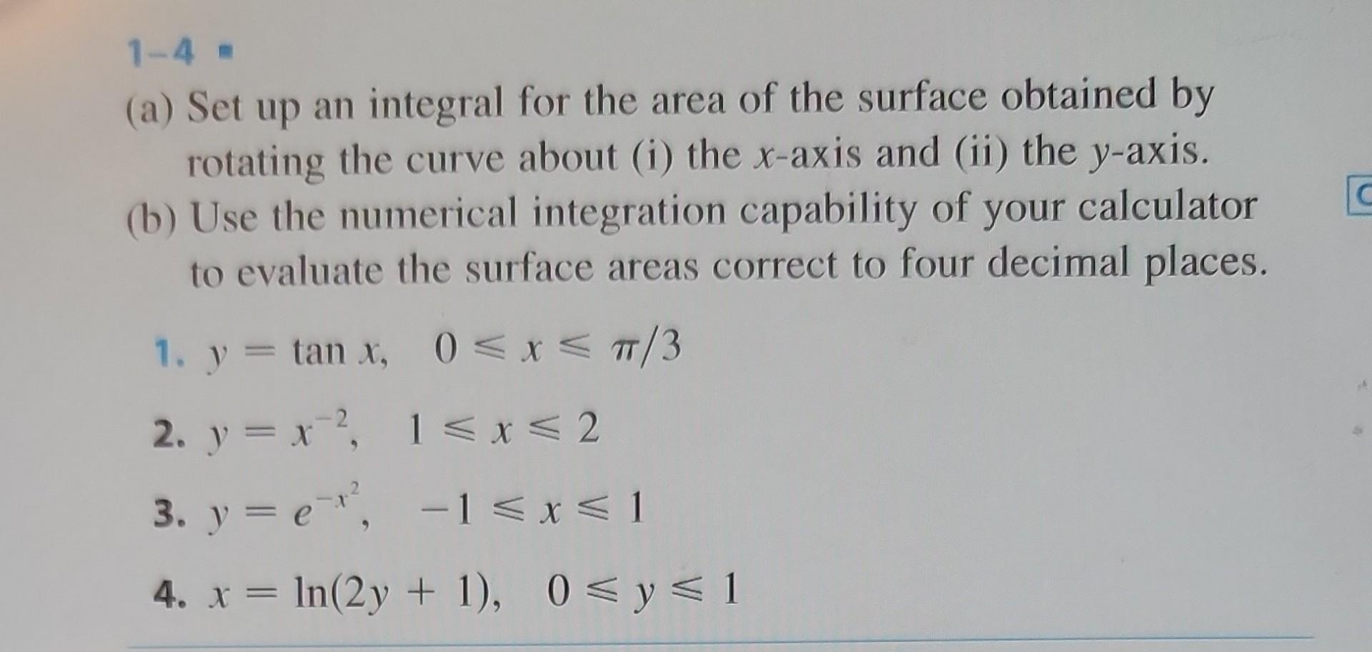 Solved (a) Set up an integral for the area of the surface | Chegg.com
