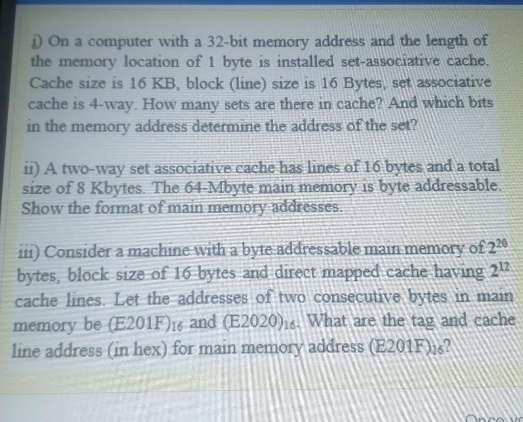 Solved D) On a computer with a 32-bit memory address and the | Chegg.com