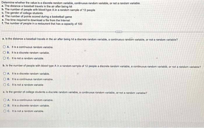 Solved Determine whether the value is a discrete random | Chegg.com