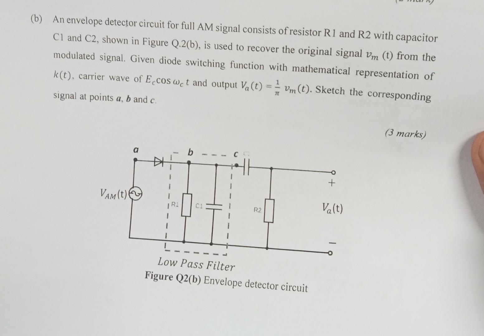 (b) An envelope detector circuit for full AM signal | Chegg.com