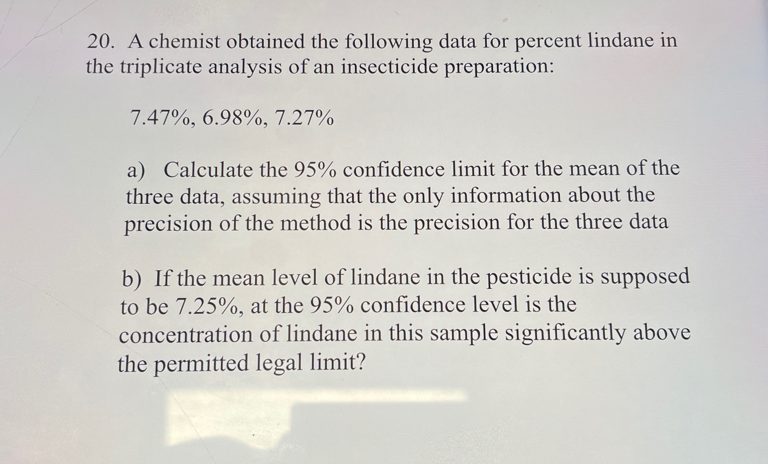 Solved A chemist obtained the following data for percent | Chegg.com