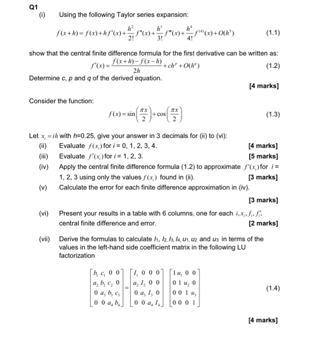 Q1 (1) Using the following Taylor series expansion: | Chegg.com