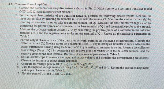 Solved 4.2 Common-Base Amplifier 1. Comnect the common-base | Chegg.com