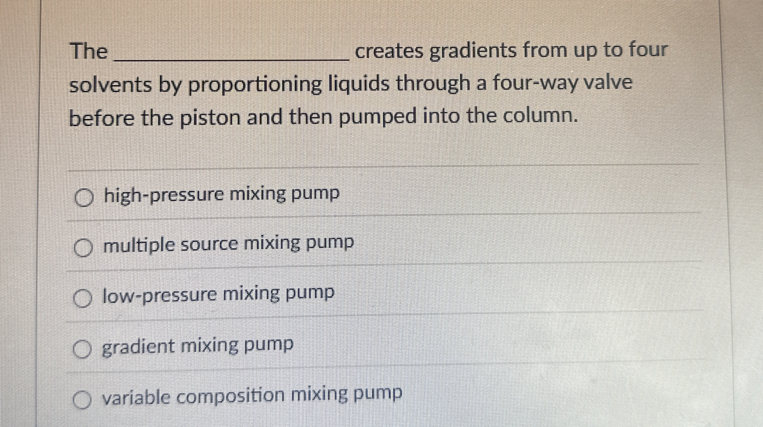 Solved The q, ﻿creates gradients from up to four solvents by | Chegg.com