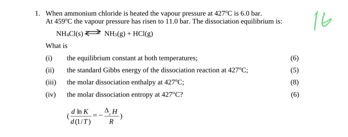 Solved 1. When ammonium chloride is heated the vapour | Chegg.com