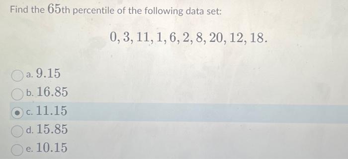 Solved Find the 65 th percentile of the following data set: | Chegg.com