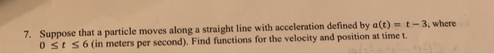 Solved 7. Suppose that a particle moves along a straight | Chegg.com