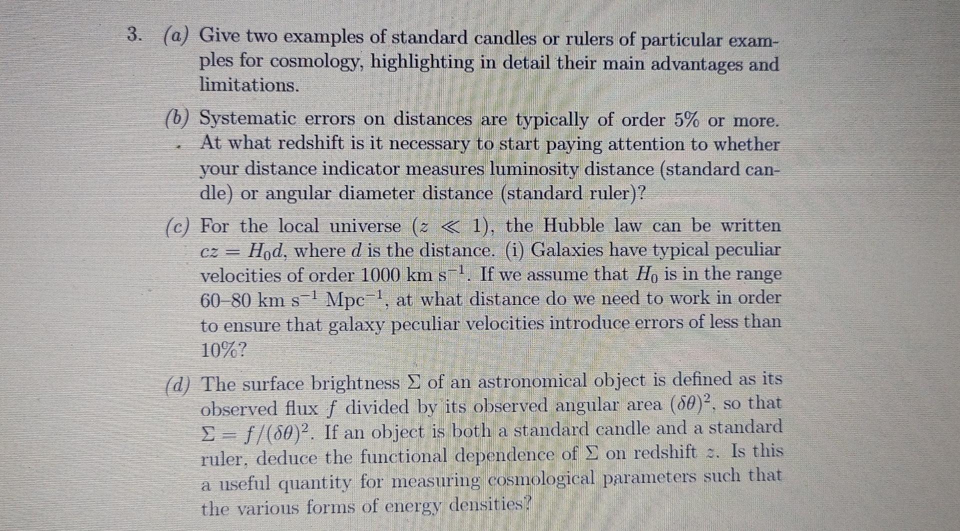 Solved C2 = 3. (a) Give two examples of standard candles or | Chegg.com