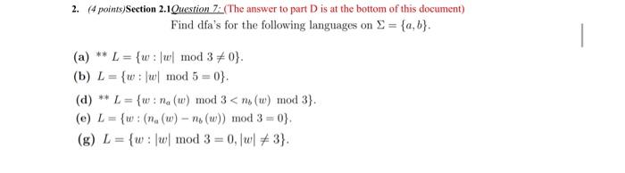 Solved 2. (4 points)Section 2.1Question 7: (The answer to | Chegg.com