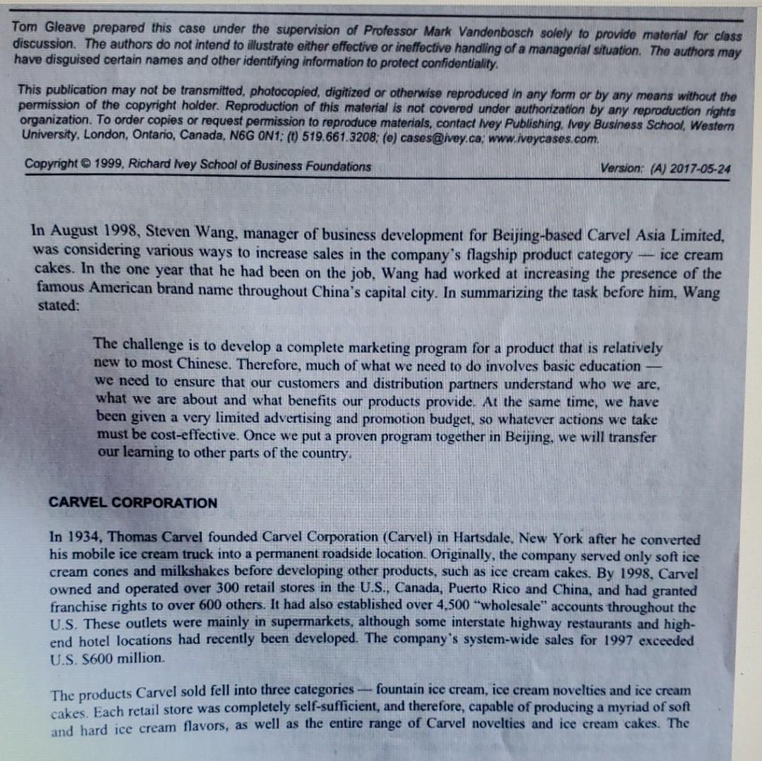 Solved Tom Gleave prepared this case under the supervision | Chegg.com