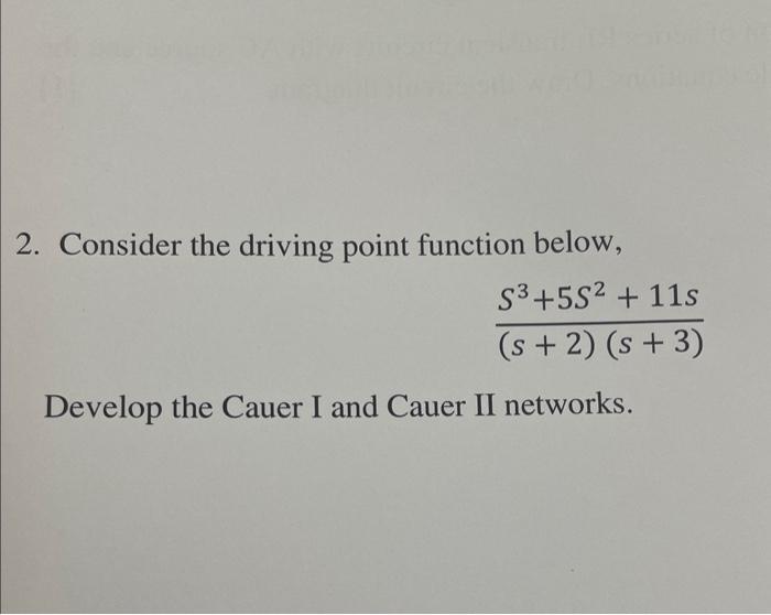 Solved 2. Consider the driving point function below, | Chegg.com