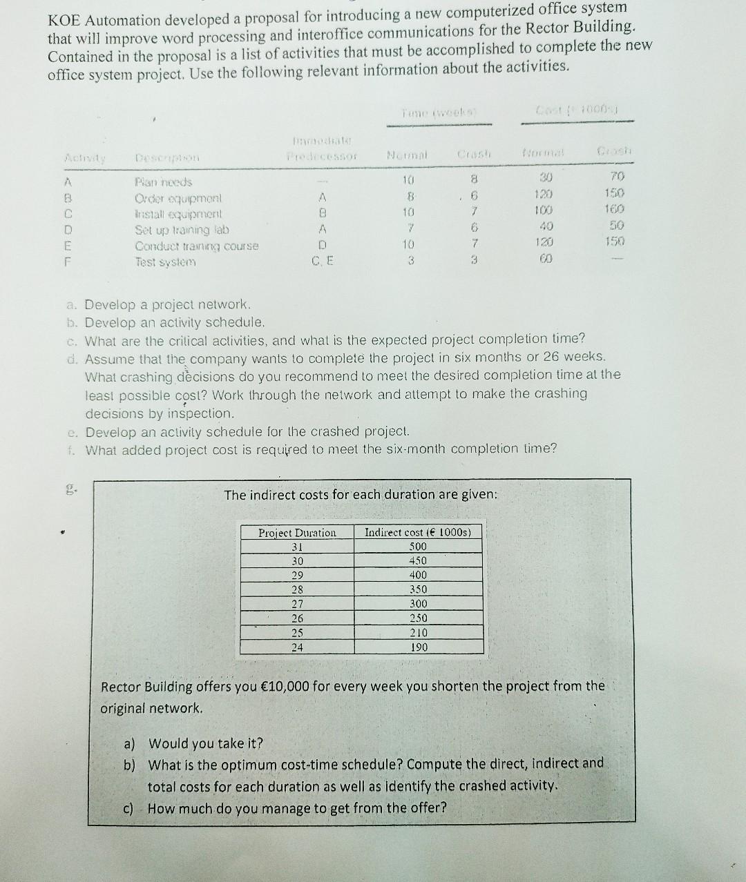 KOE Automation developed a proposal for introducing a | Chegg.com