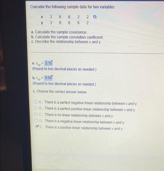 Solved Consider the following sample data for two variables. | Chegg.com