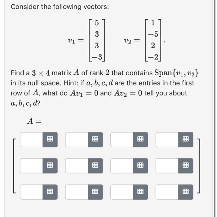 Solved Consider the following vectors: | Chegg.com