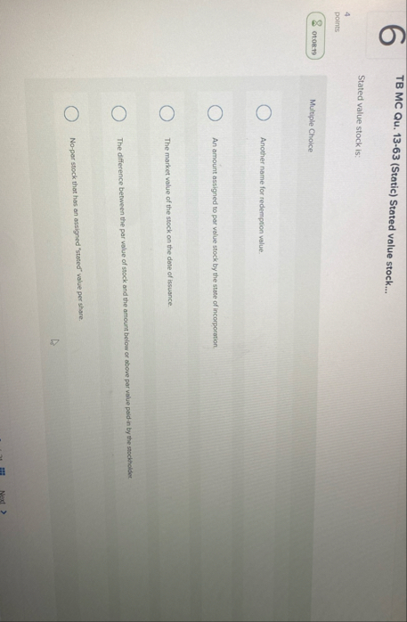 Solved TB MC Qu. 13-63 (Static) ﻿Stated value stock...Stated | Chegg.com