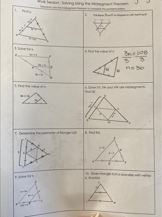 Solved Work Session Solving Using The Midsegment Theorem 0610
