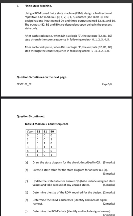 Solved 3. Finite State Machine. Using a ROM based finite | Chegg.com