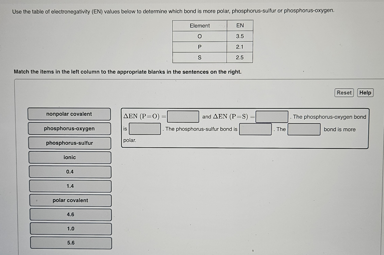 Solved Use the table of electronegativity (EN) ﻿values below | Chegg.com