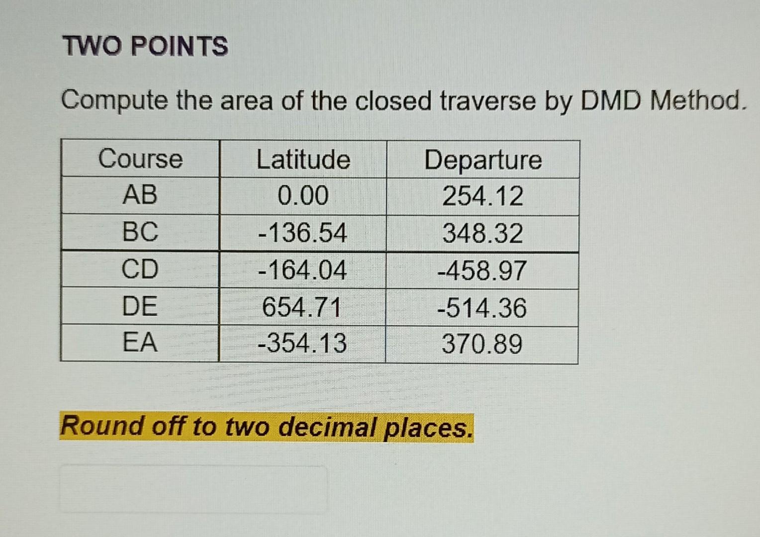 Solved TWO POINTS Compute the area of the closed traverse by | Chegg.com