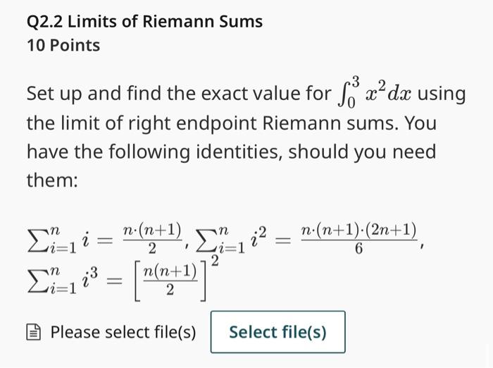 Solved Q2 Definite Integral and Riemann Sums 20 Points Let | Chegg.com Solved Q2 Definite Integral and Riemann Sums 20 Points Let | Chegg.com