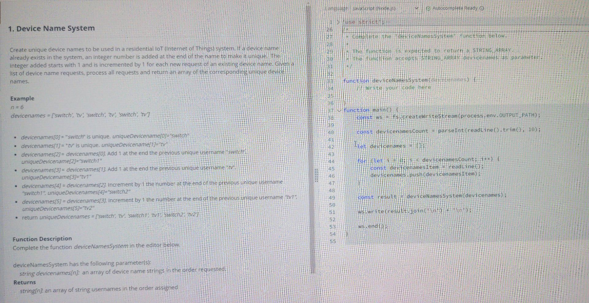 Solved Language JavaScript (Node.js Autocomplete Ready @ use | Chegg.com