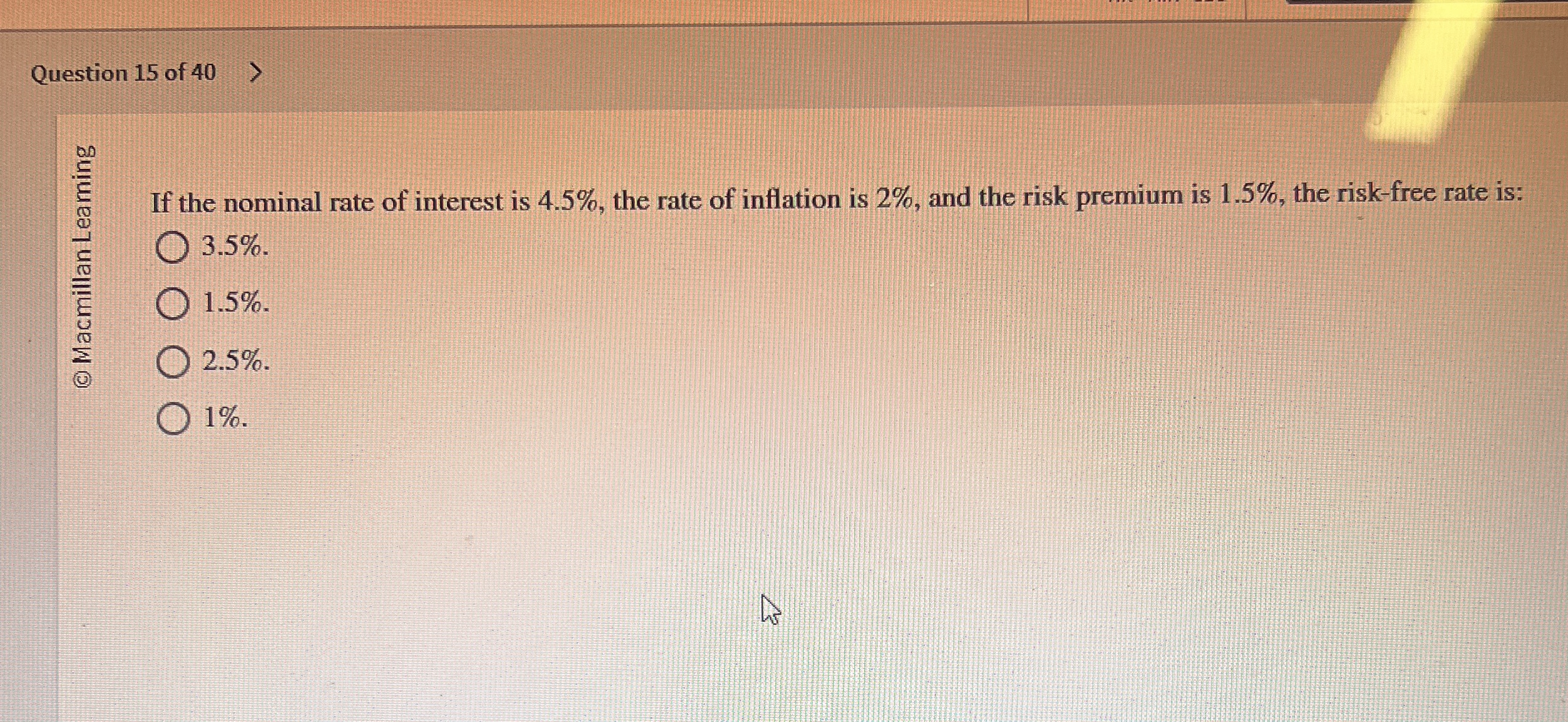 Solved Question 15 ﻿of 40If the nominal rate of interest is | Chegg.com