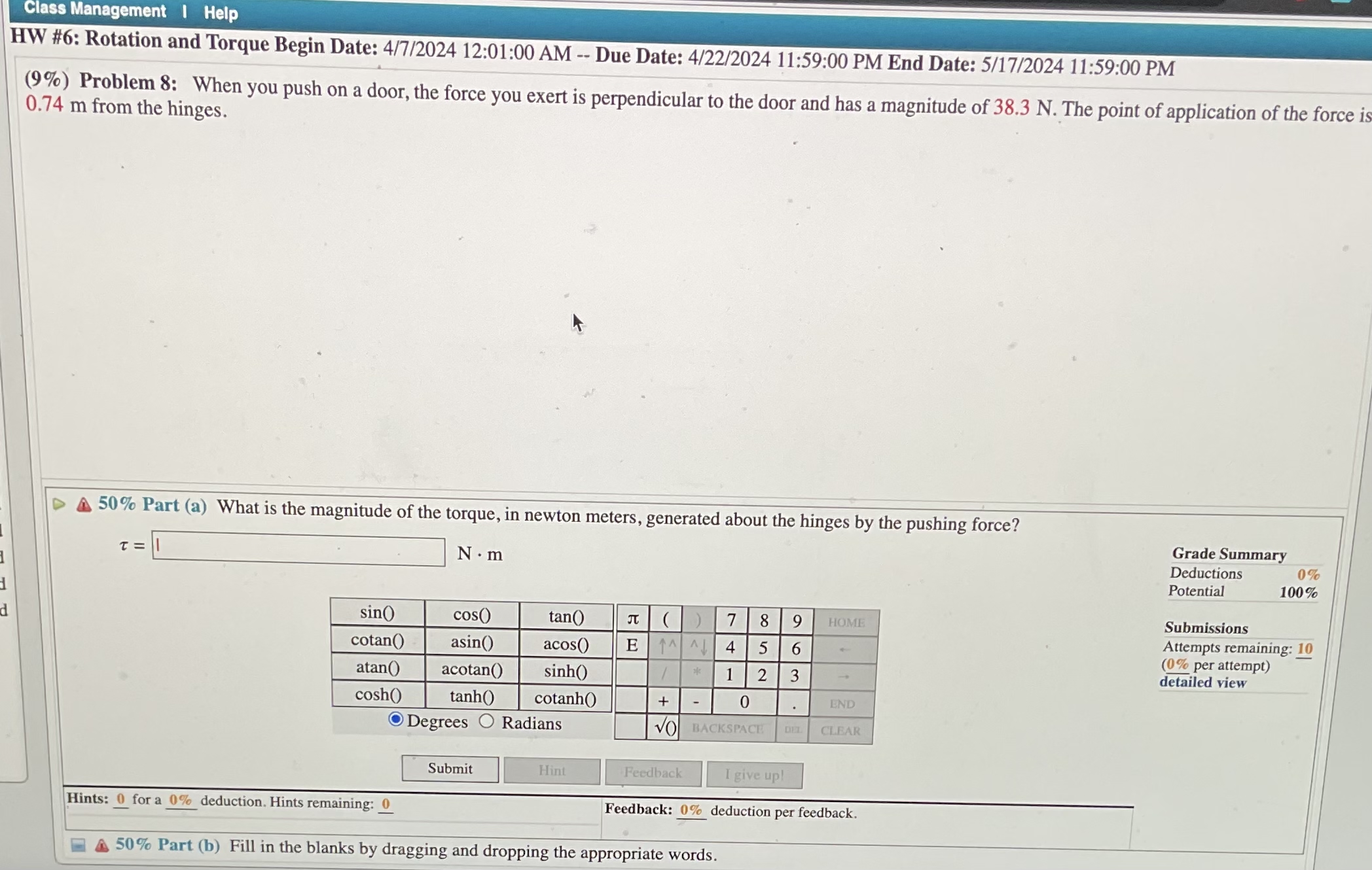 Solved Class Management I HelpHW #6: Rotation and Torque | Chegg.com