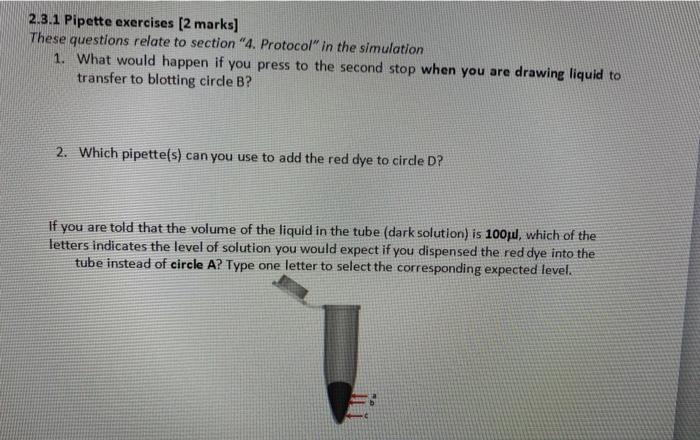 Solved 2.3.1 Pipette exercises [2 marks] These questions | Chegg.com