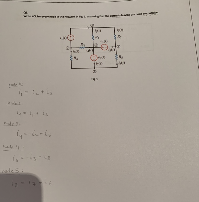 Solved Q1. write KCL for every node in the network in Ele 1 | Chegg.com